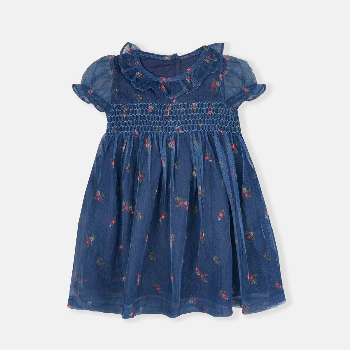 Dark Midnight Blue Smocked Girls Net Party Dress | Shop online ...