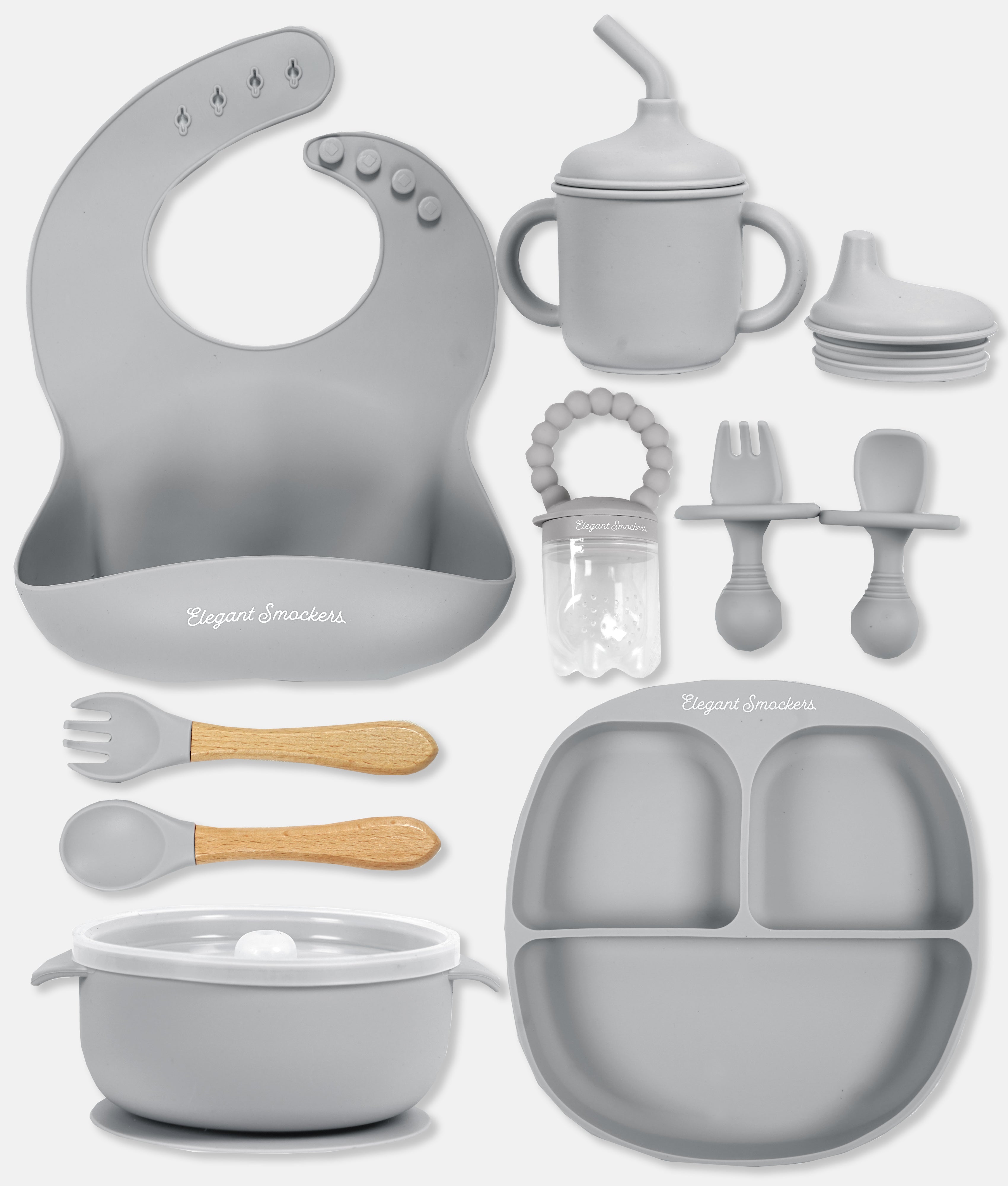 Silicone Baby Food Feeding Set - Ash | Shop online | Elegant Smockers ...